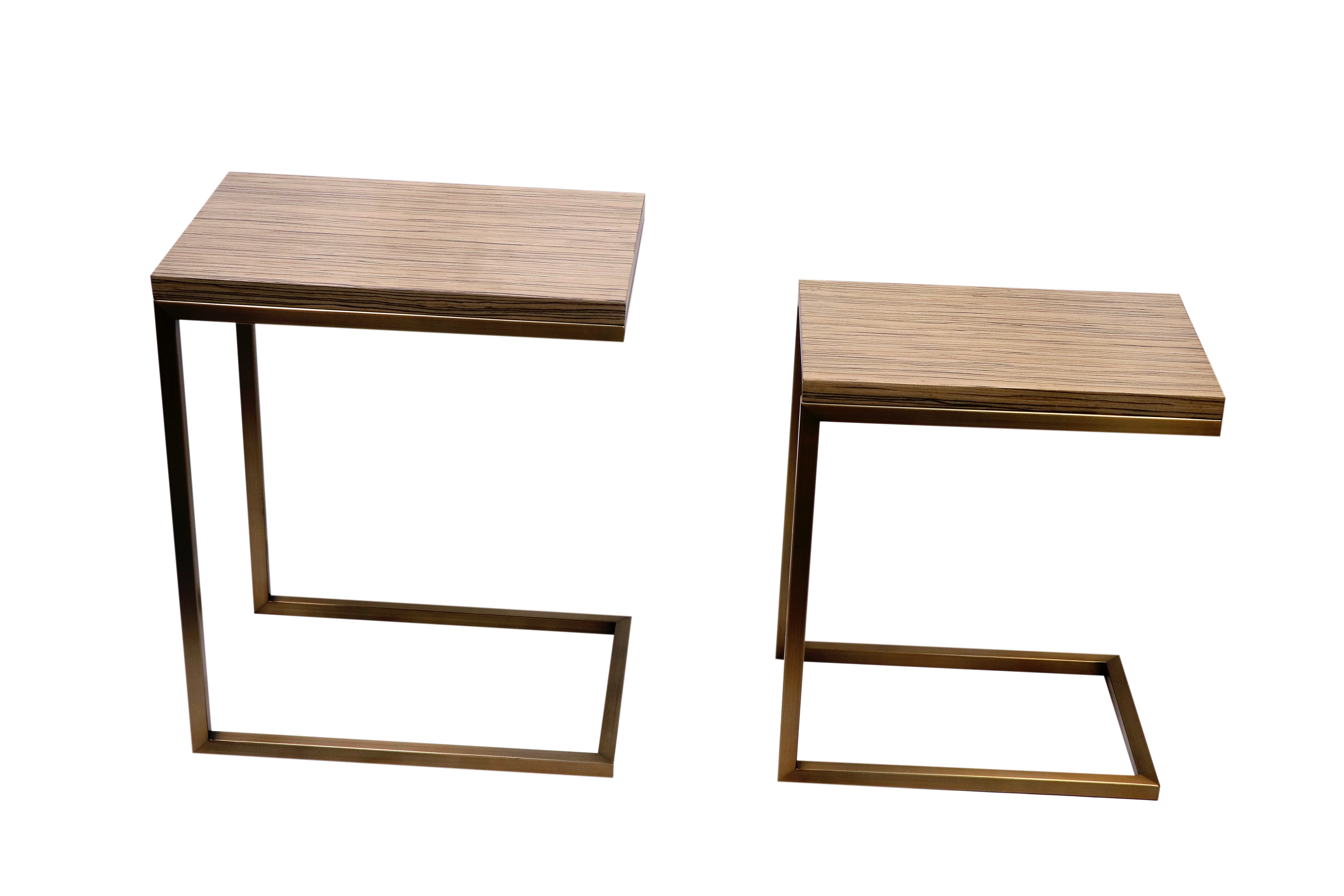 | Zebrano Veneer C-Shape Side Table / Laptop Table - Set of 2