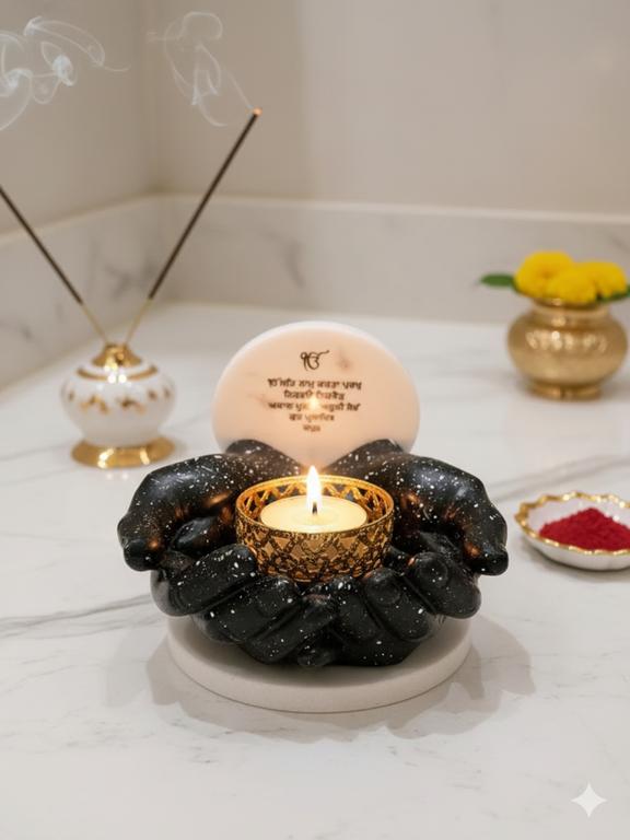 | Marble Ik Onkar Mantra With Black Hands Base