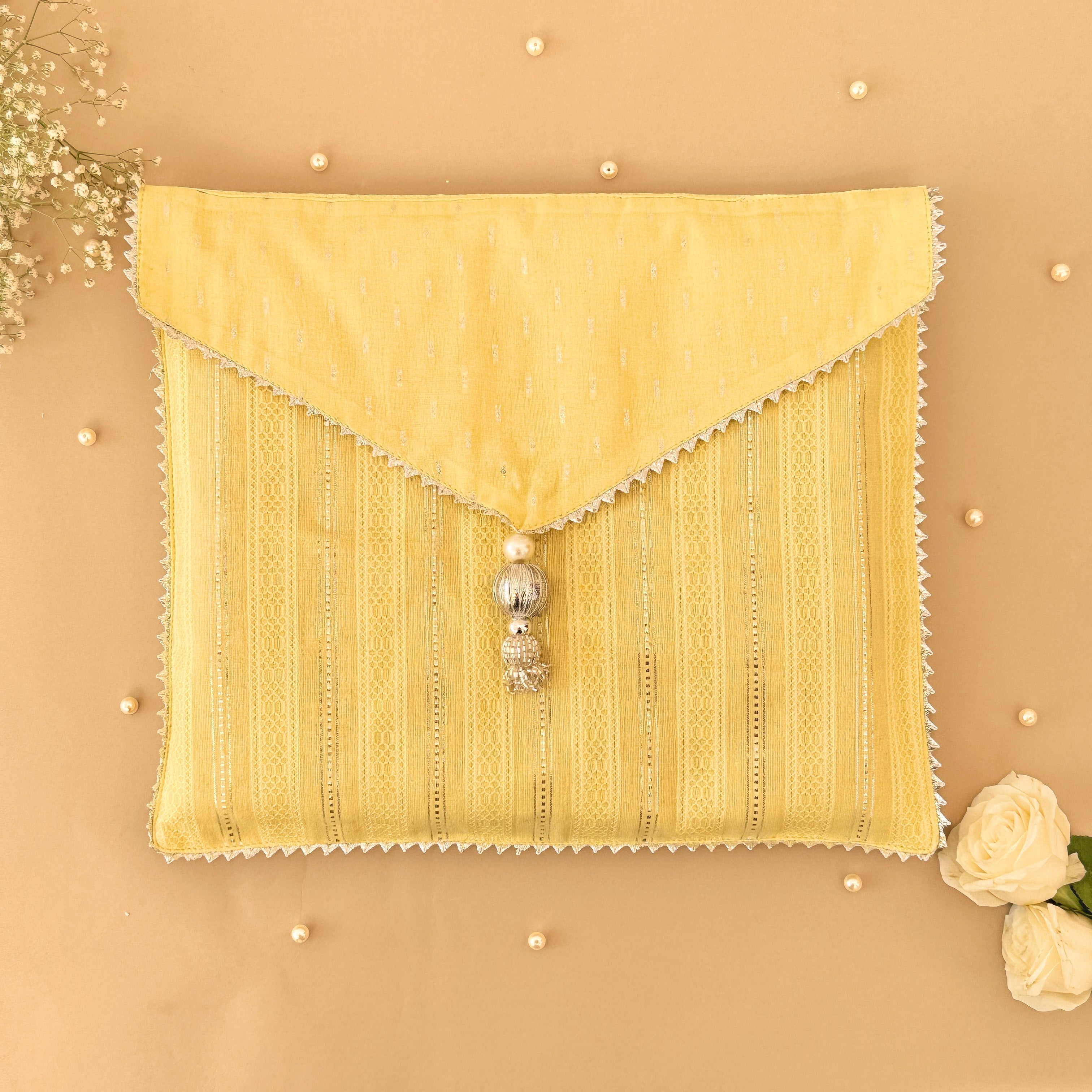 | Yellow & Silver Striped Saree/Stole Cases