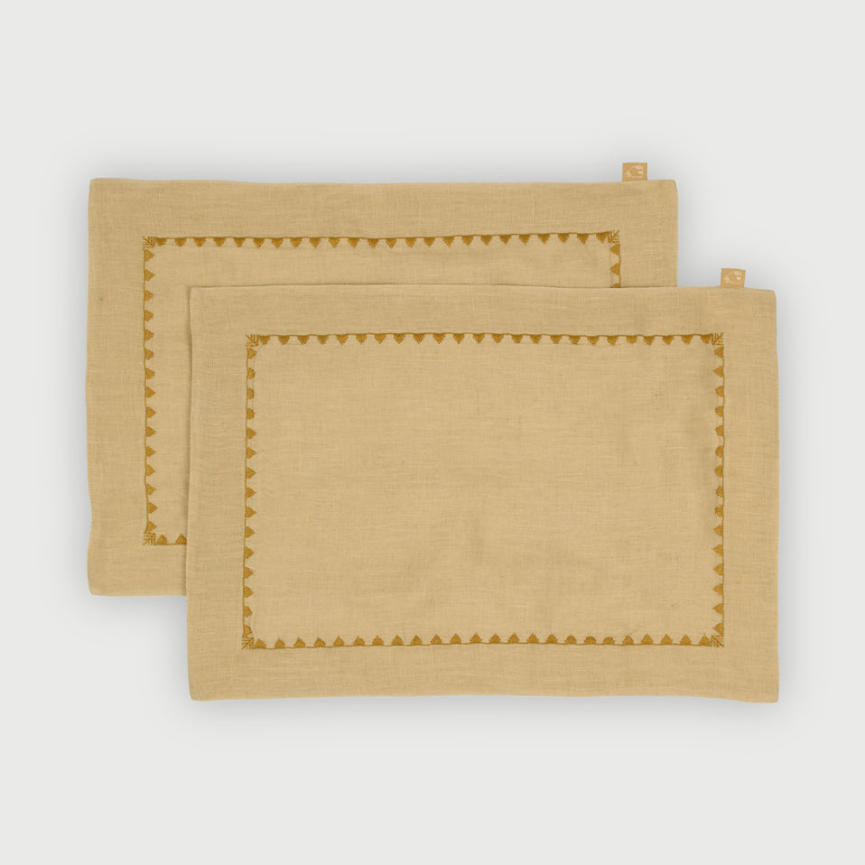 Table Mats | Mirage Ochre Linen Table Mats-Set of 2