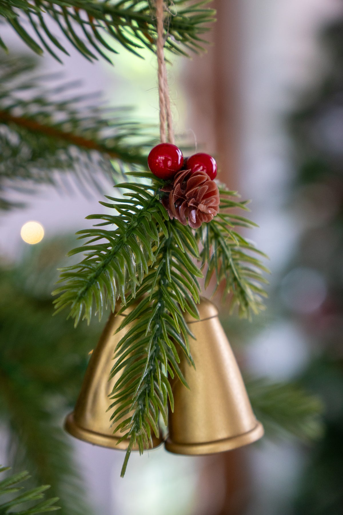 Christmas Decor | Golden Bell Christmas Ornament with Pine & Berries ...