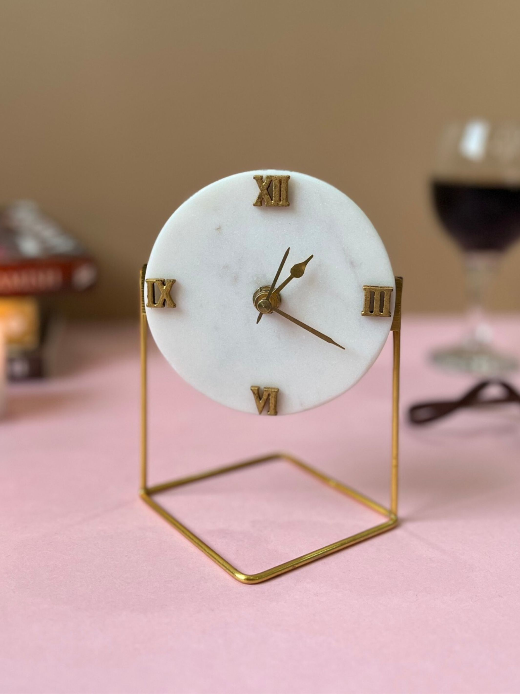 Table Clocks | Round Marble Desktop Clock With Stand